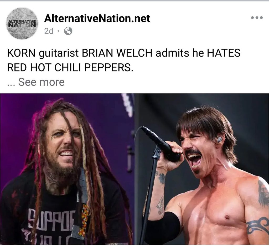 Korn's Brian Welch: I Hated RHCP In 80's Because I Was A Metalhead