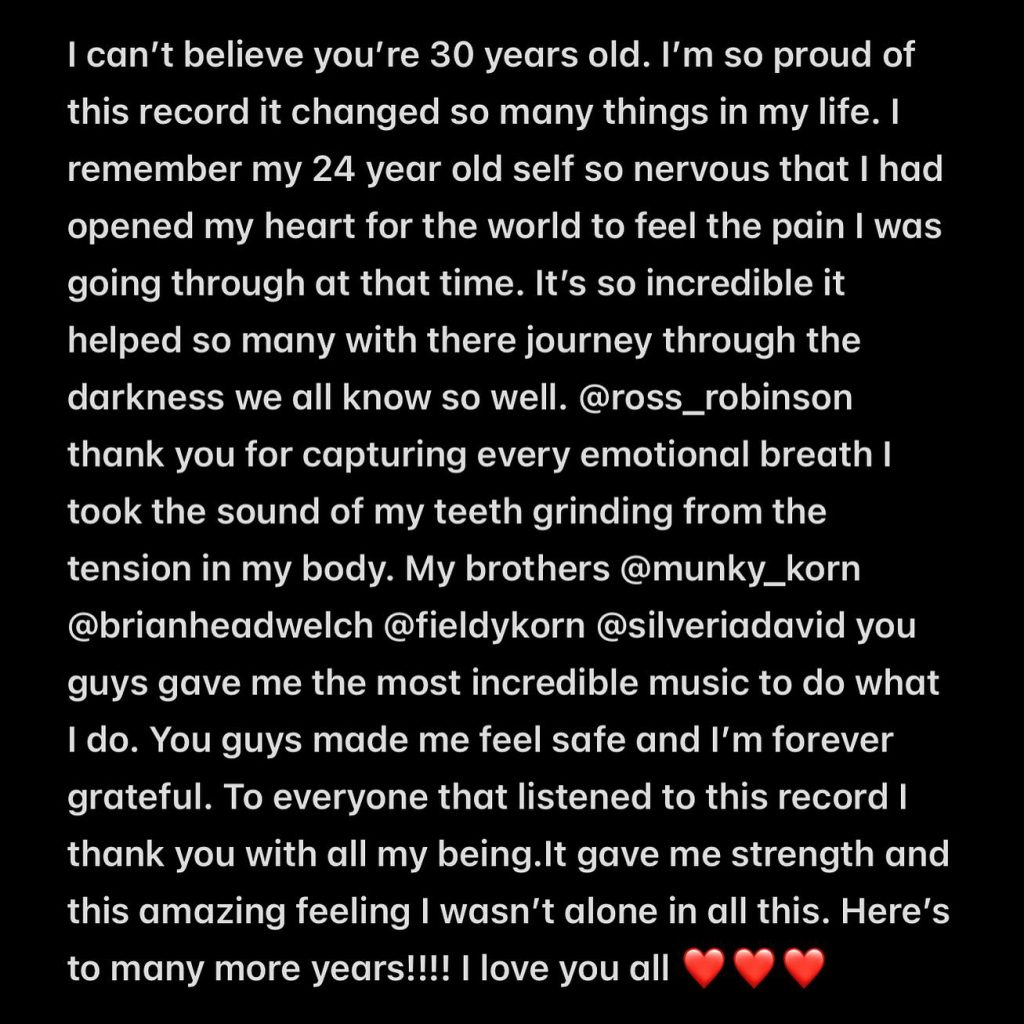 Jonathan Davis Shares Emotional Public Message To Korn Bandmates